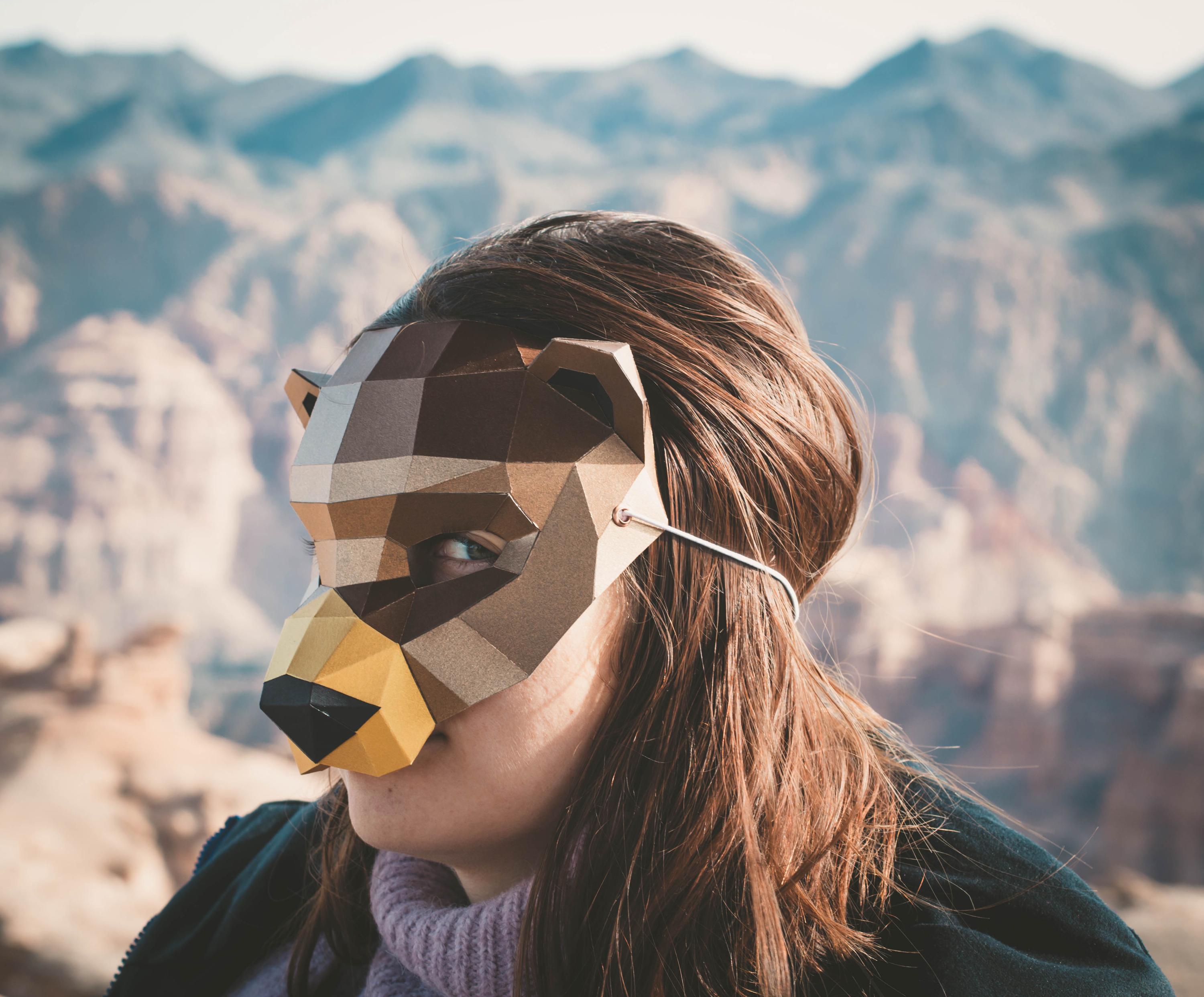 Papercraft 3D BEAR WOMAN Half MASK Halloween Pepakura Party Low Poly ...