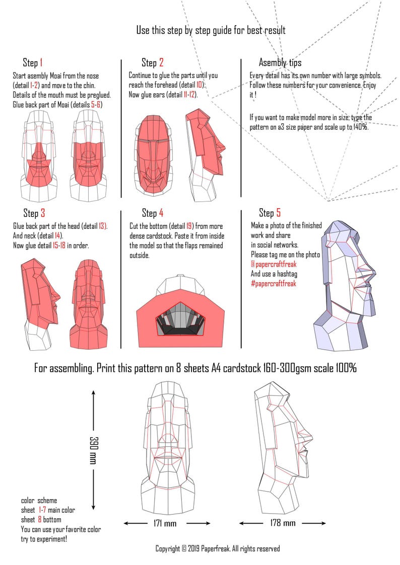 Papercraft 3D MOAI STONE STATUE Rapa Nui Easter Island Pepakura Pdf ...