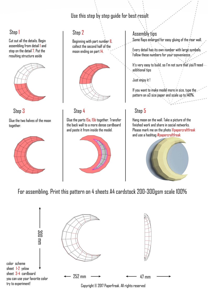 Papercraft 3D MOON+ Bonus STARS Pepakura Pattern 2 Files of the Wall ...