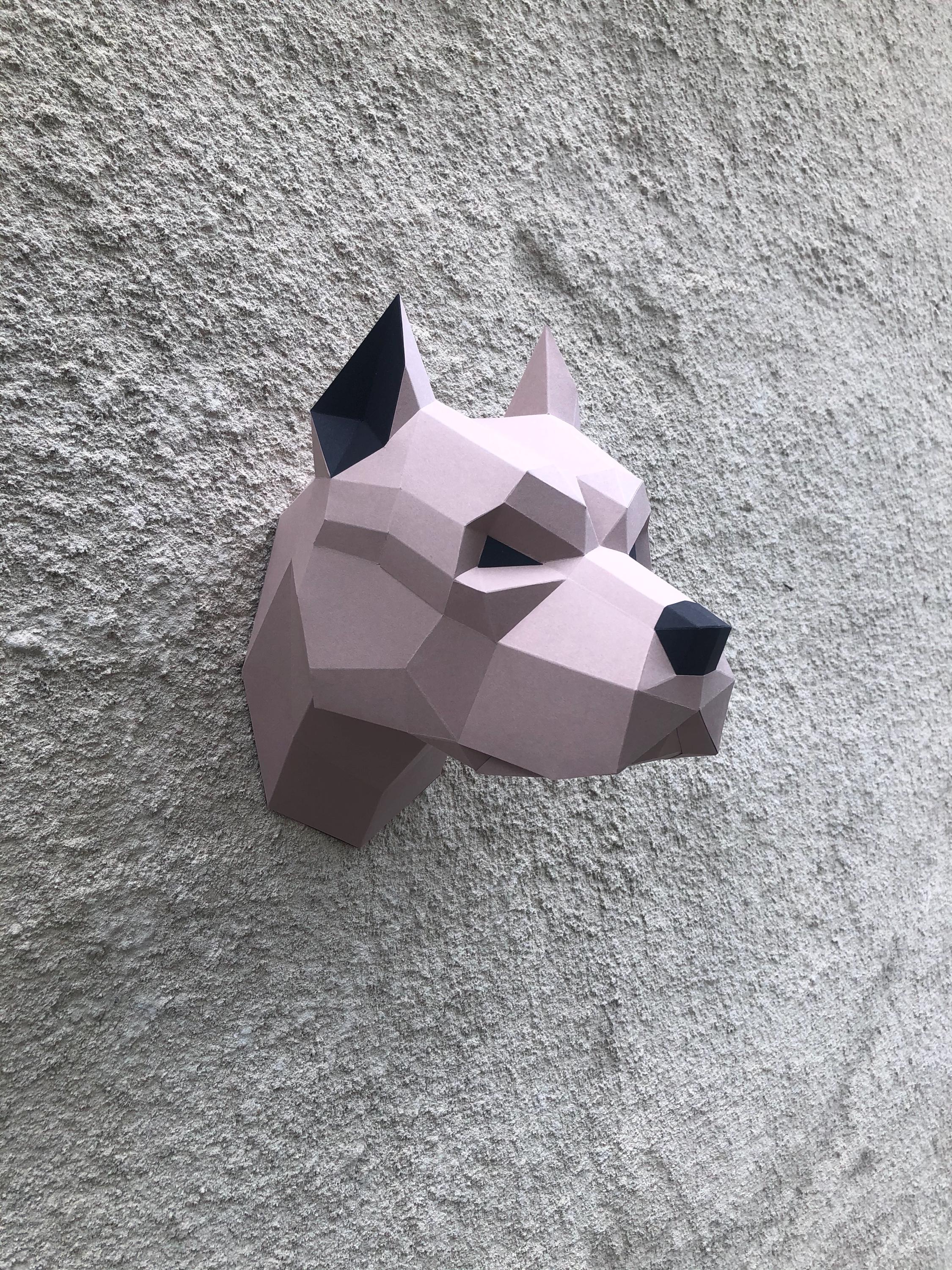 Papercraft 3d PITBULL DOG HEAD Low Poly Paper Sculpture Diy Gift Decor ...