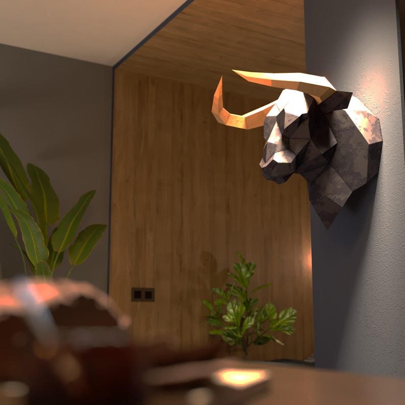Papercraft 3D BIG BULL HEAD New Low Poly Paper Sculpture Diy Decor for ...