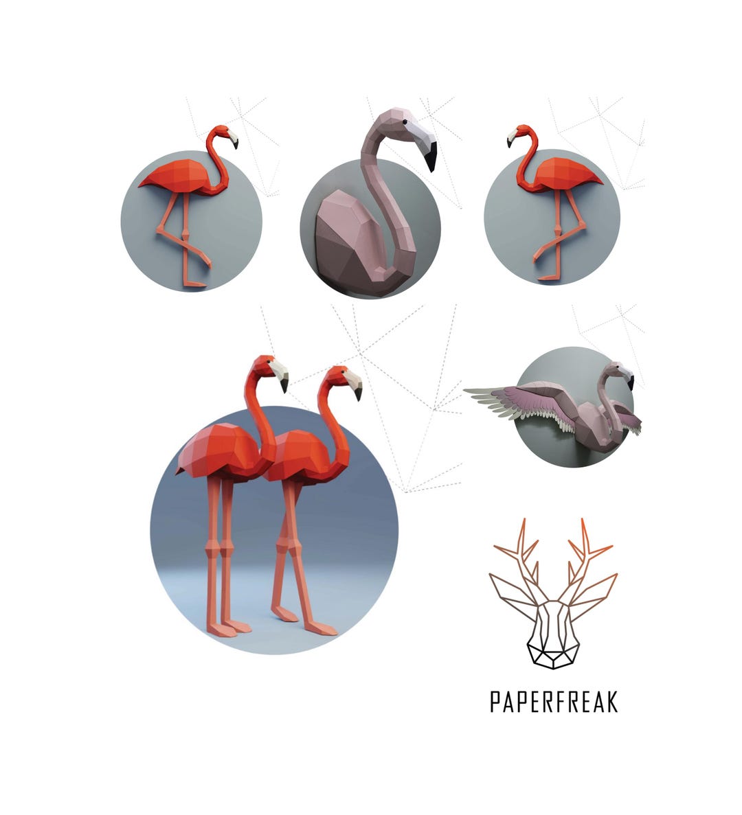 Papercraft 3D FLAMINGO ALL in One BIRD Pepakura Pdf Template Low Poly ...