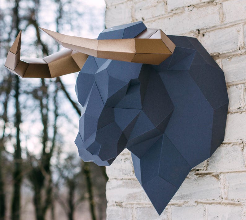 Papercraft 3D BIG BULL HEAD New Low Poly Paper Sculpture Diy Decor for ...