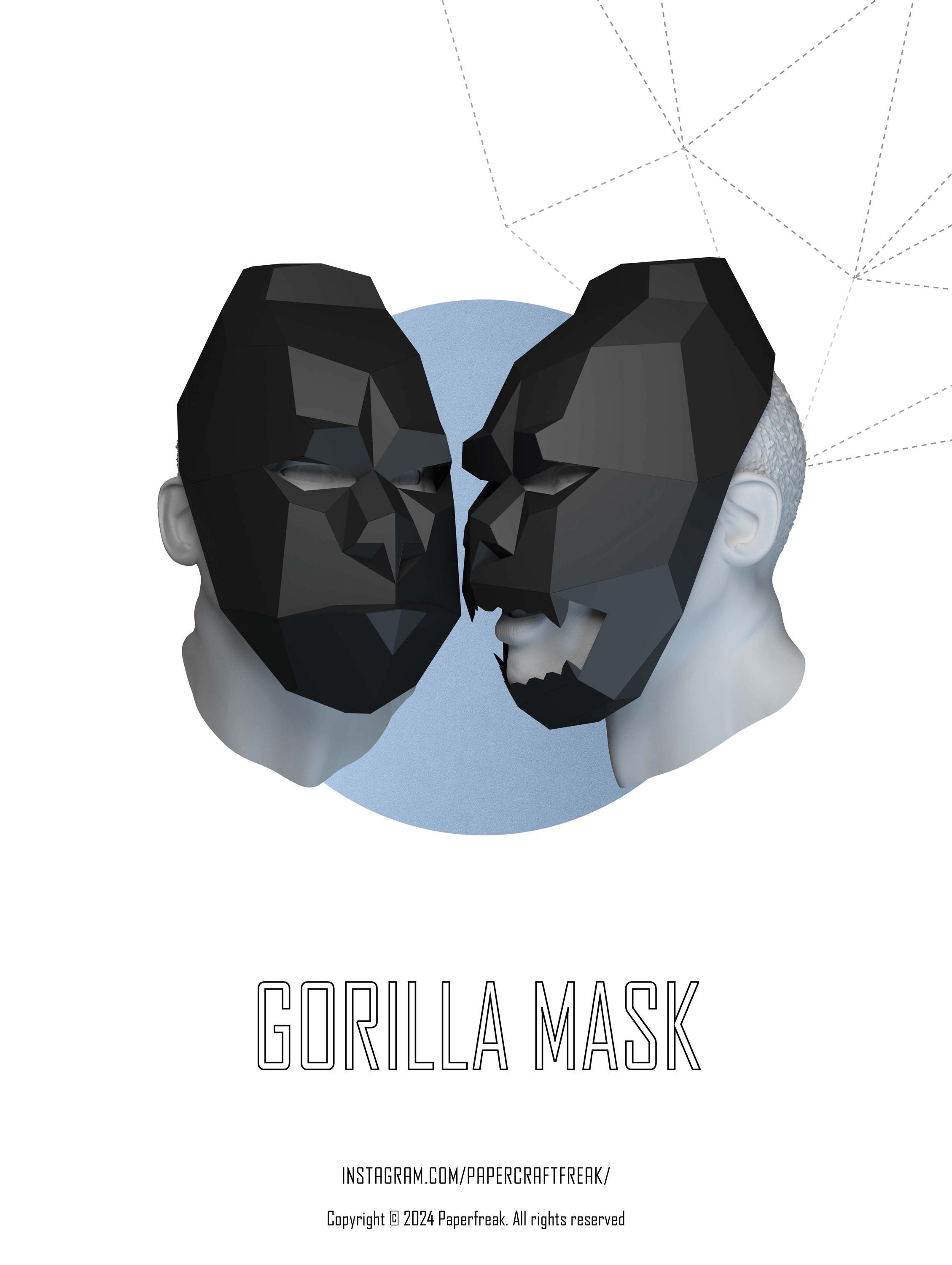 Papercraft 3D GORILLA MASK Halloween Pepakura 2 PDF Diy Low Poly Party ...