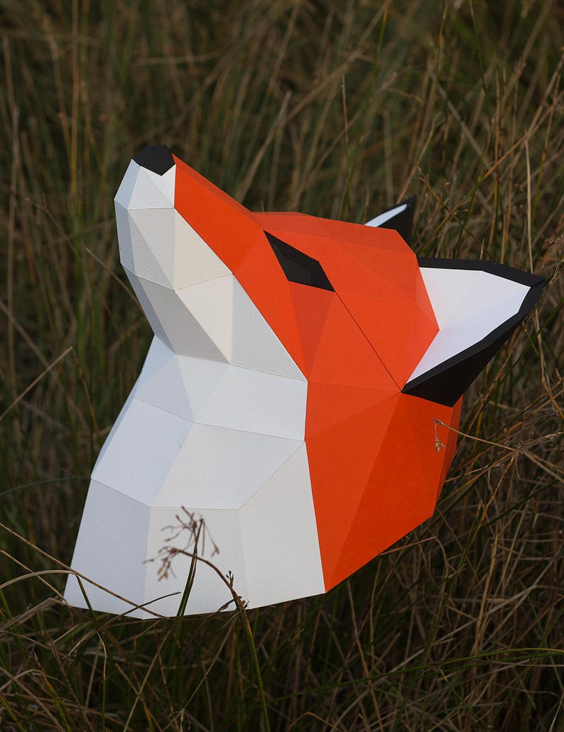 Papercraft 3D FOX HEAD TROPHY Low Poly Paper Sculpture Diy Gift Decor ...