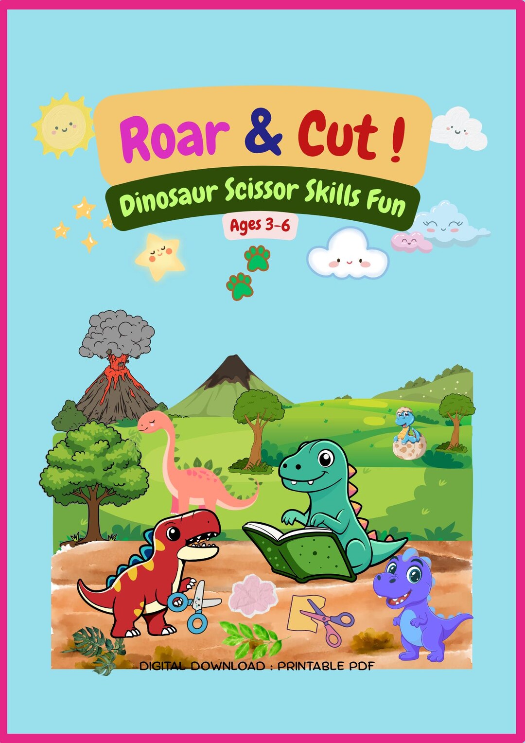 Dinosaur Scissor Skills Workbook | Ages 3-6 Fine Motor Practice ...