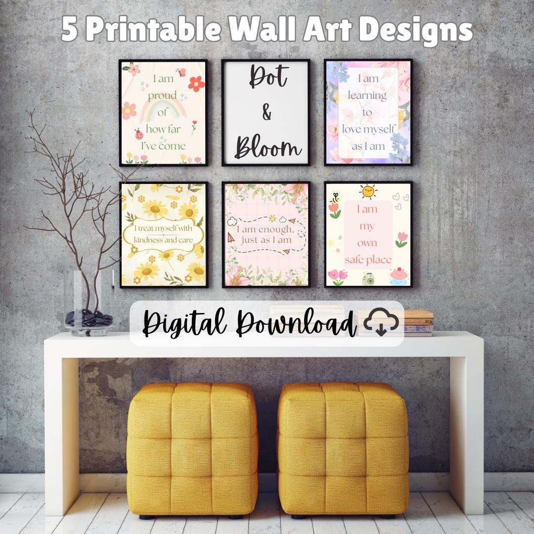 Self Love Quote Prints – Set of 5 Minimalist Affirmation Wall Art ...