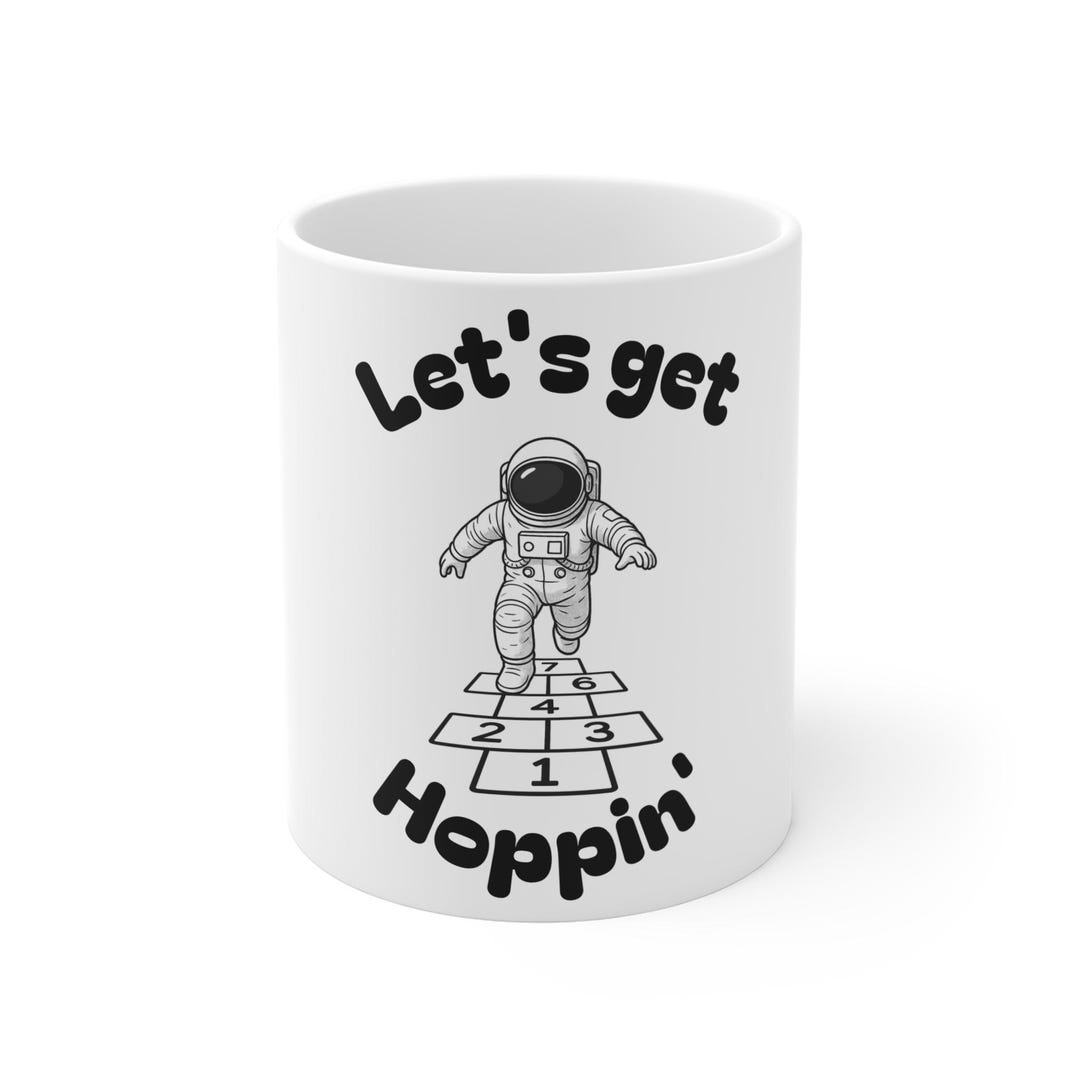 Astronaut Hopscotch Mug, Space Theme Cup, Cosmic Coffee Mug, Fun ...
