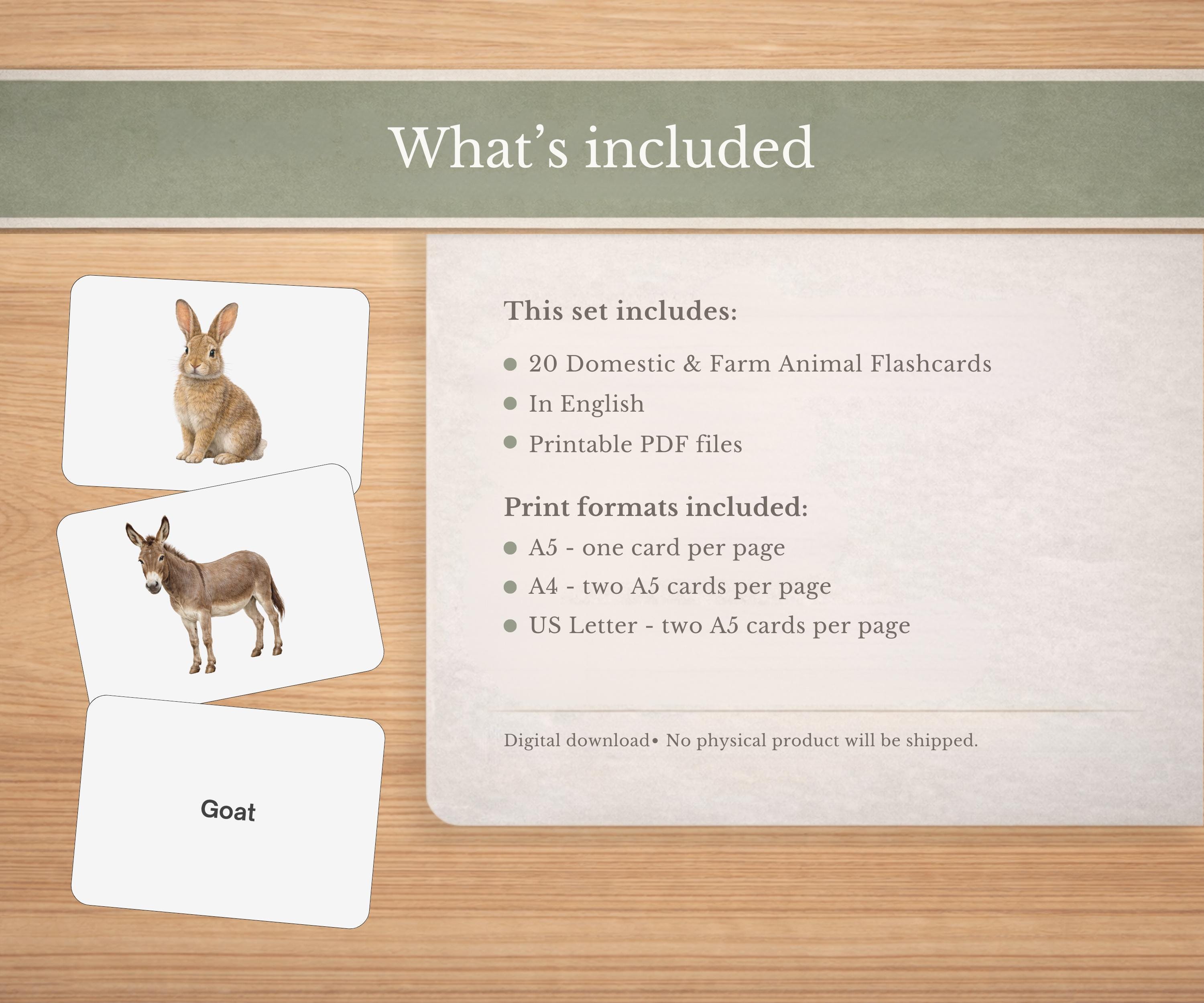 Farm & Domestic Animals | Montessori Flashcards Printable | Educational ...