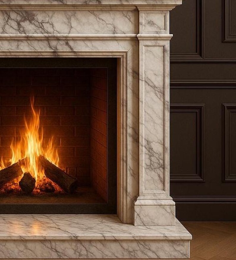 Luxury White Marble Fireplace Surround – Modern Mantelpiece Elegant Art ...