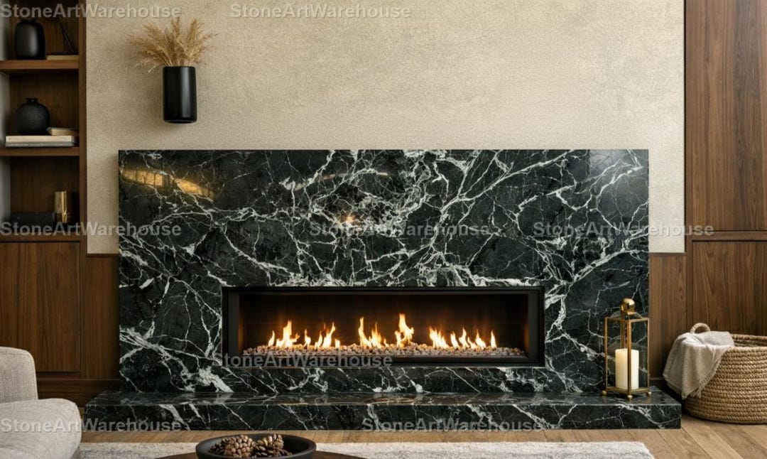 Handcrafted Dark Green Marble Fireplace Surround Modern Luxury Stone ...