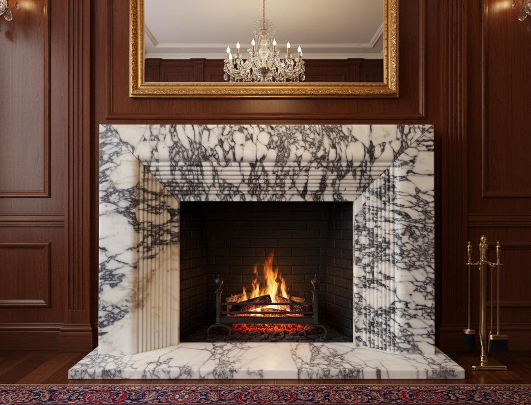 Luxury Arabescato Marble Fireplace Mantelwhite & Grey Veined Stone ...