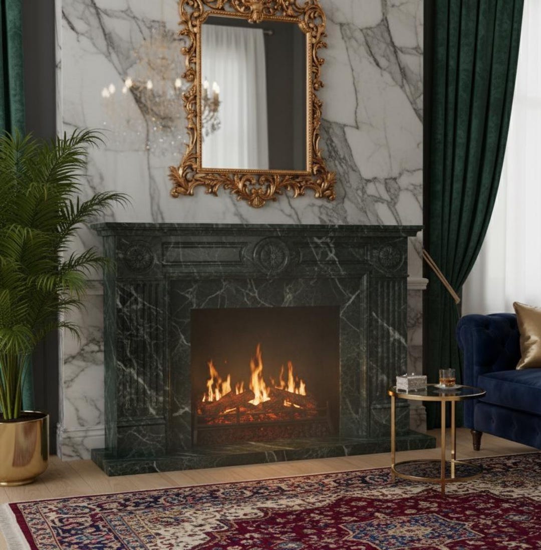Luxury Green Marble Fireplace Mantel – Handcrafted Classic European ...