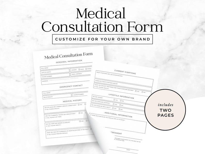 Medical Consultation Form Editable Canva Template Patient Intake Form ...