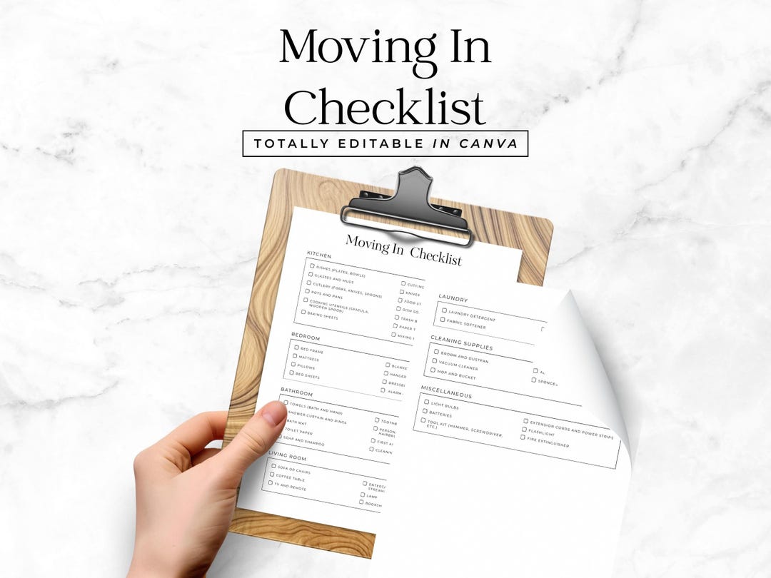 Moving in Checklist Template Editable Canva File (US Letter) First ...