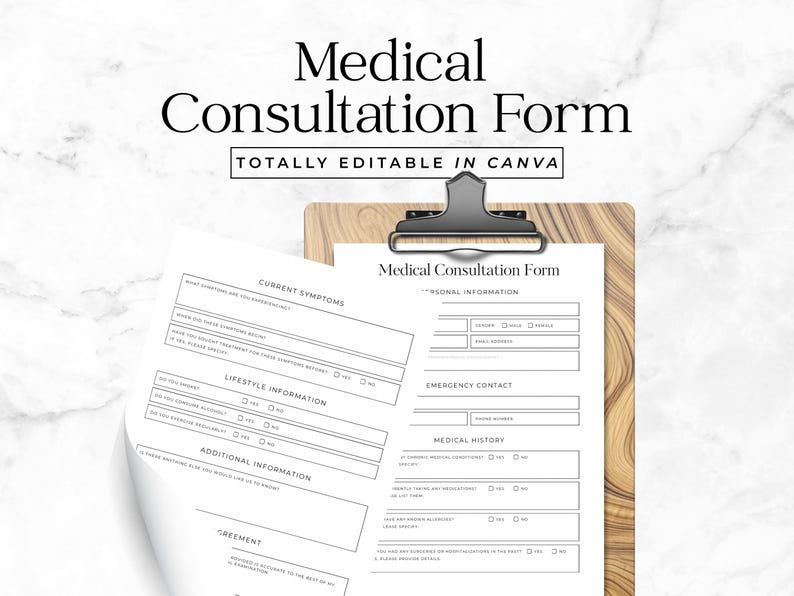 Medical Consultation Form Editable Canva Template Patient Intake Form ...