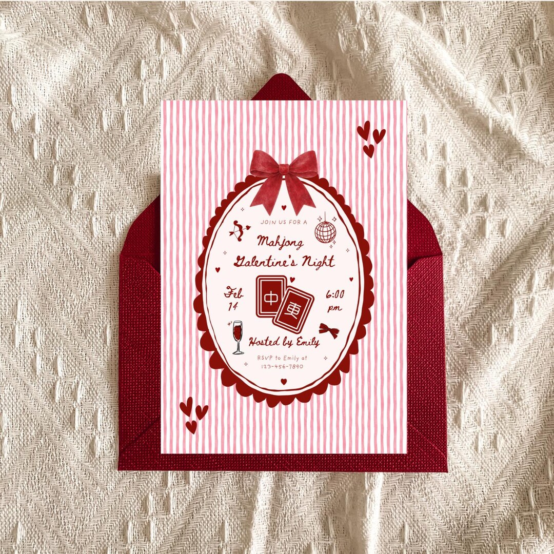 Mahjong Galentines Night Invitation, Girls Game Night Party Invite for ...