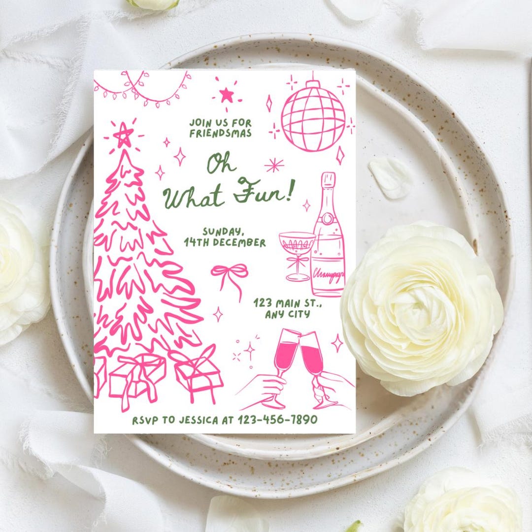 Oh What Fun Christmas Party Invitation, Whimsical Hand Drawn Xmas Party ...