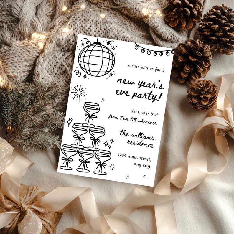 2026 New Years Eve Party Invitation Hand Drawn, Editable New Year’s Eve ...