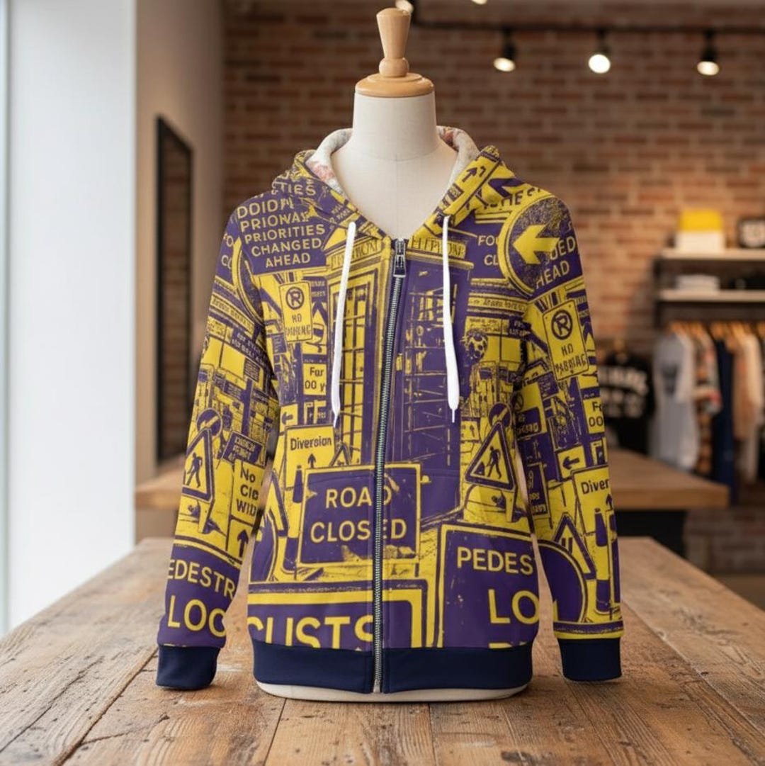 Urban Road Signs Hoodie, Bold Graphic Zip-up (unisex, Street Style) - Etsy