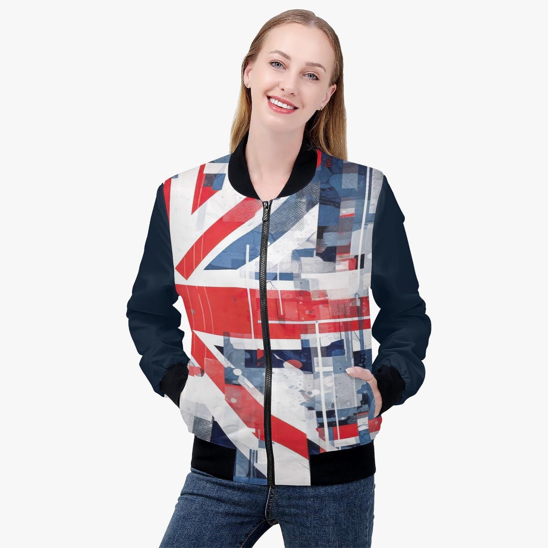 Union Jack Bomber Jacket, British Flag, Navy Sleeves (unisex S-XL ...