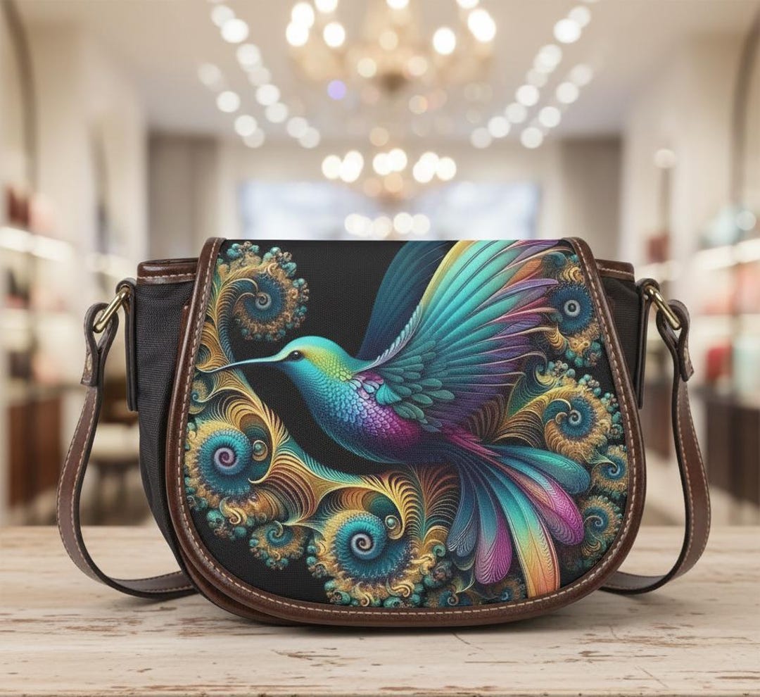 Saddle Bag Purse: Hummingbird Print PU Leather - Flap Crossbody - Etsy