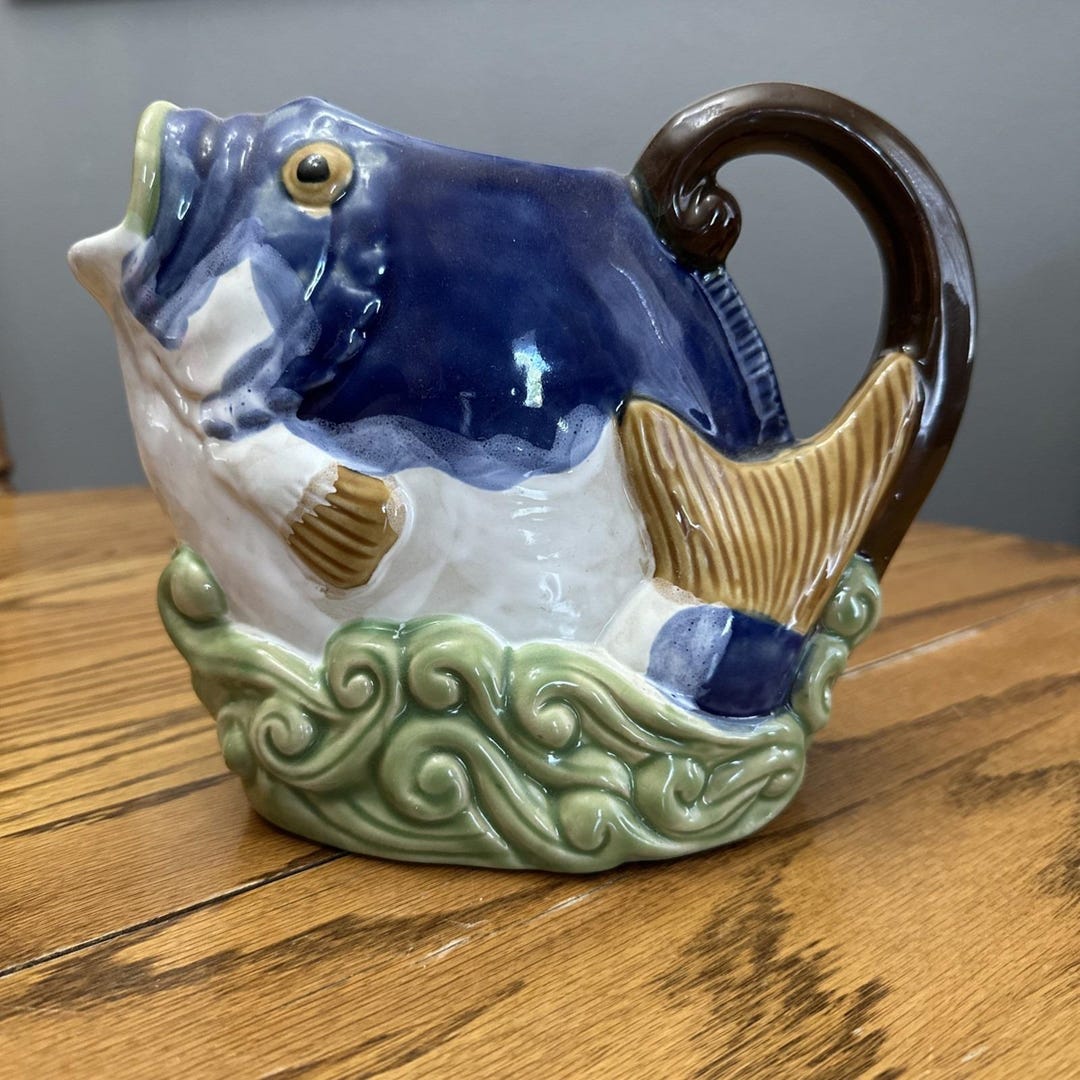 Vintage Majolica Fish Teapot Pitcher Coastal Nautical Ocean Decor - Etsy