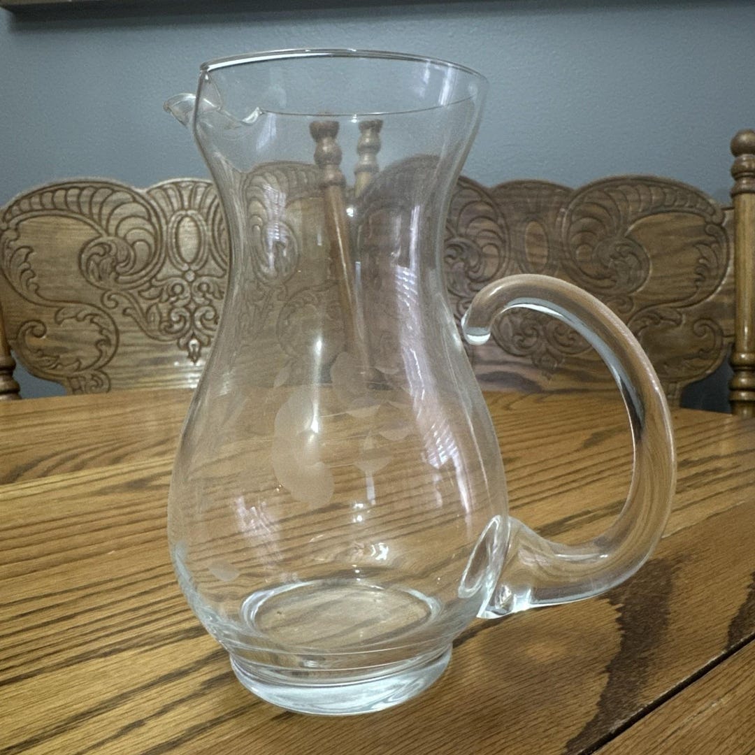 Princess House Crystal Heritage Etched Hand Blown Pitcher With Ice Lip ...