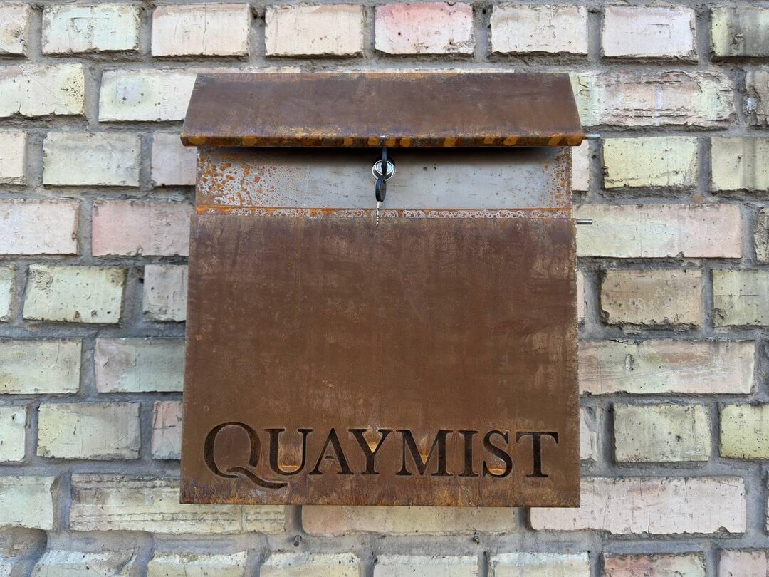 Custom Corten Steel Mailbox, Laser Cut Logo, Rust Finish Exterior - Etsy