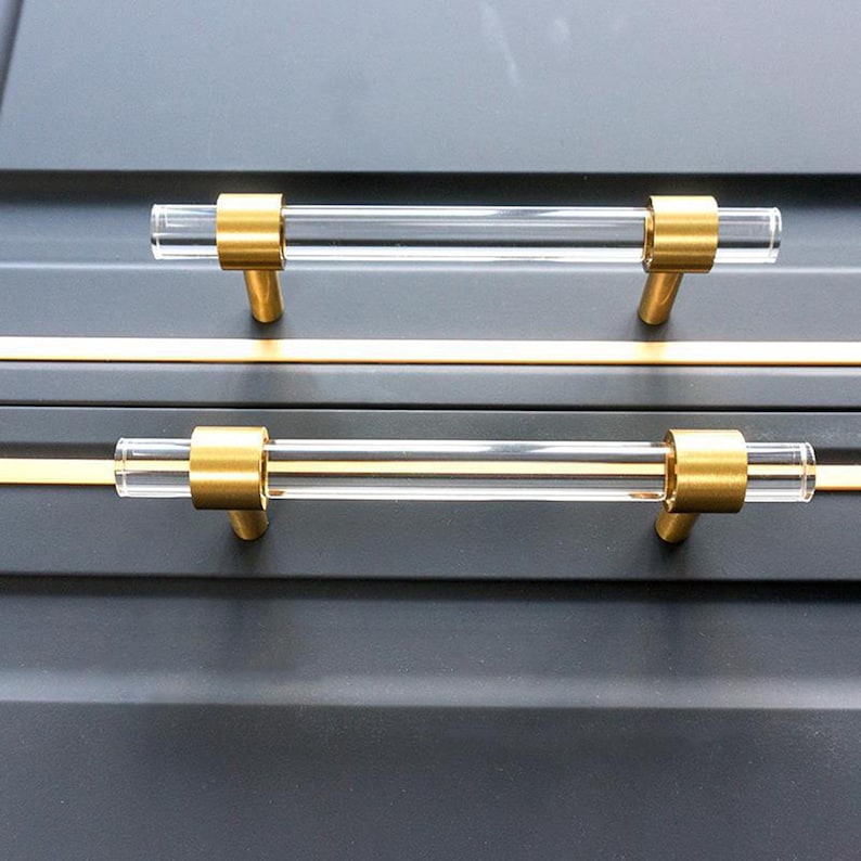 Clear Acrylic Handle - Modern Brass Pulls - Cabinet Drawer Knobs - Etsy
