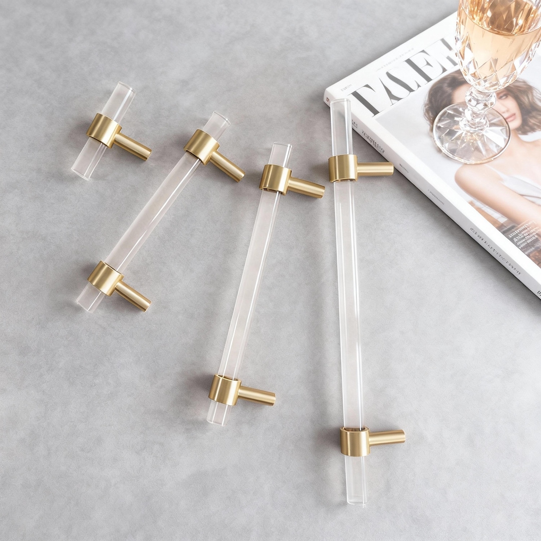 Clear Acrylic Handle - Modern Brass Pulls - Cabinet Drawer Knobs - Etsy
