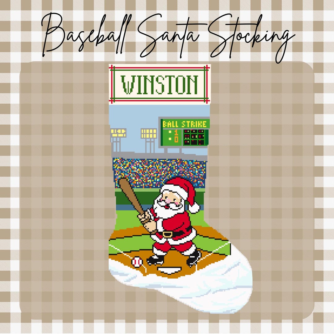 Personalized Santa Baseball Needlepoint Christmas Stocking | Digital ...