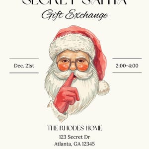 Minimalist Secret Santa Invitation | Santa Graphic | Editable Canva ...
