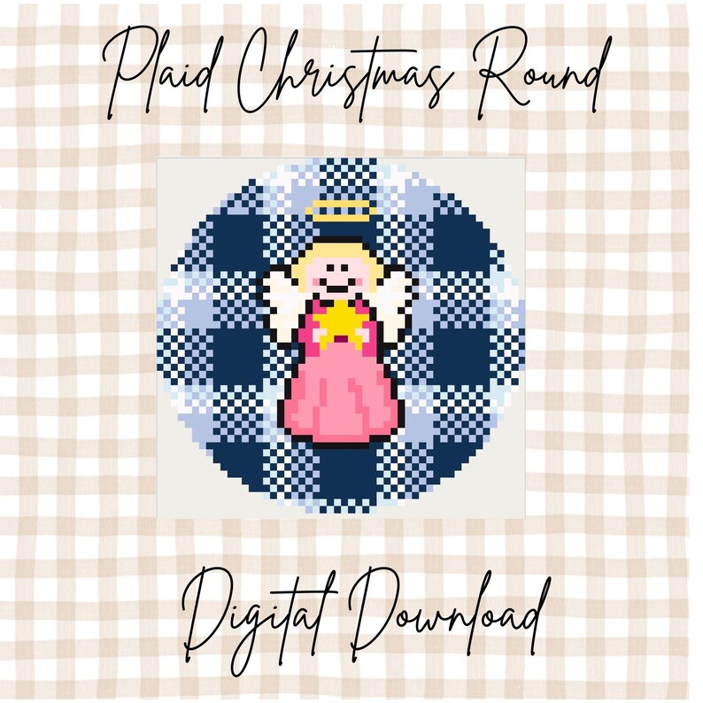 Christmas Blue Plaid Angel Needlepoint Ornament Canvas Pattern, 4 ...