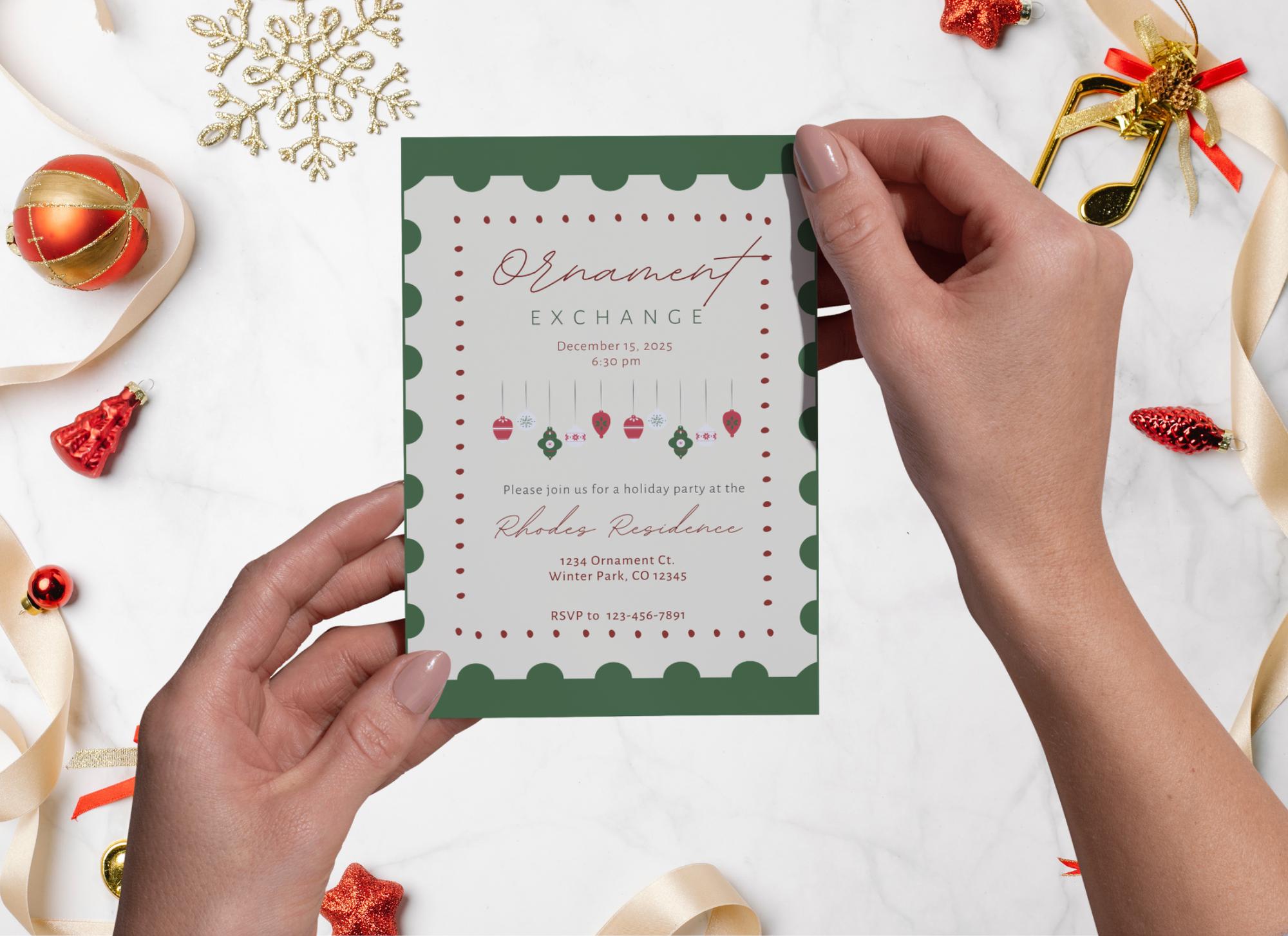Christmas Ornament Exchange Invitation | Stamp Layout, Editable Canva ...