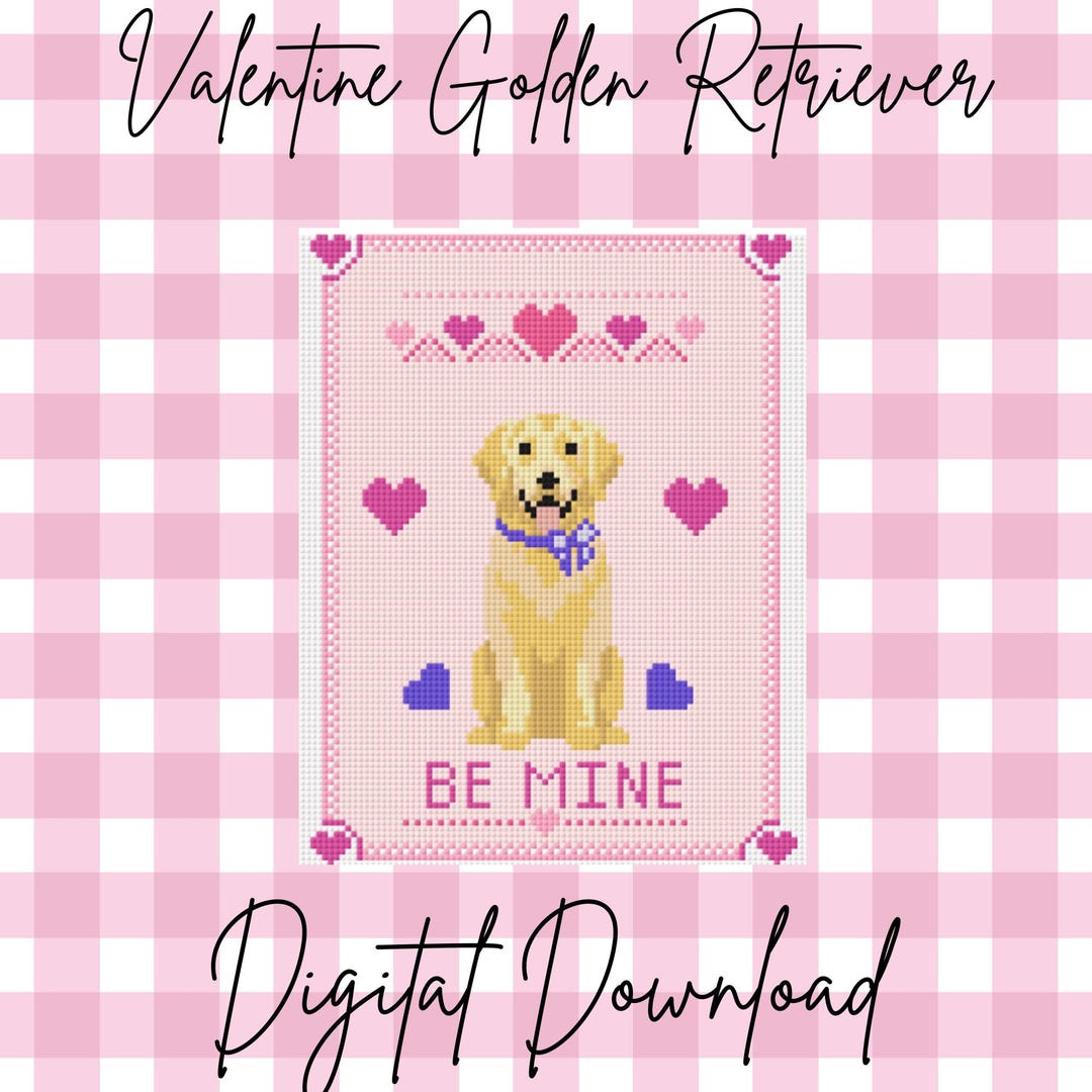 Golden Retriever Needlepoint Chart | Valentine’s Day Dog “be Mine ...