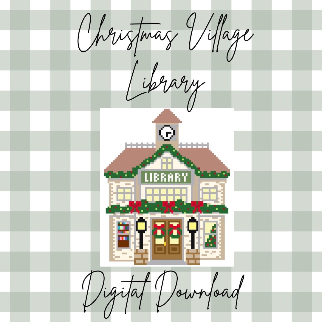 Christmas Village Library Needlepoint Pattern | Cozy Winter Library ...