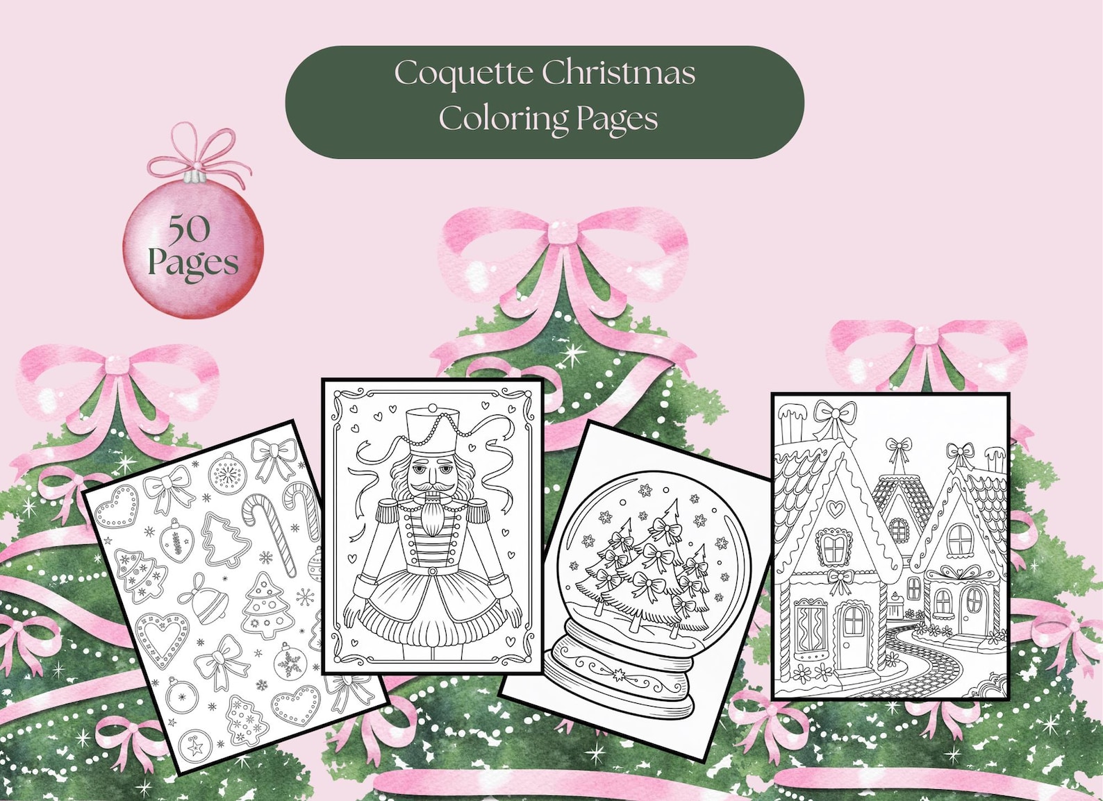 50 Coquette Christmas Coloring Pages | Girly Winter Coloring Bundle ...