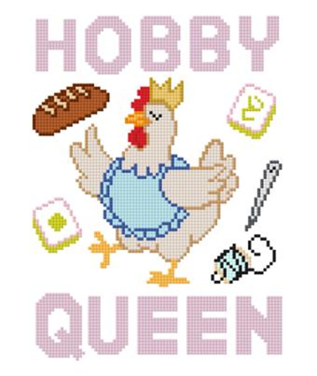 Hobby Chicken Needlepoint Chart | Hobby Queen Crowned Chicken | Mahjong ...