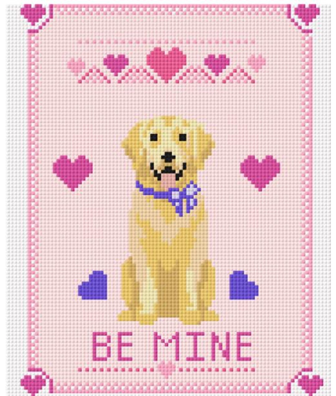 Golden Retriever Valentine Needlepoint Chart | “be Mine” Dog With ...