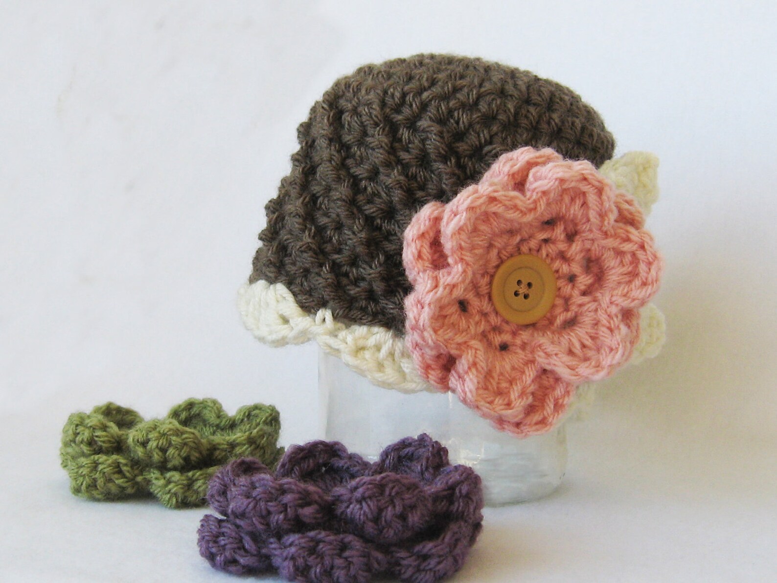 CROCHET PATTERN Interchangeable Beanie & Flowers 5 Sizes - Etsy