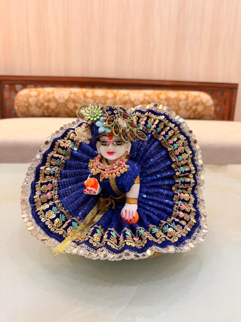 Handmade Krishna Ji Dress Set | Peacock Blue Laddu Gopal Poshak With ...