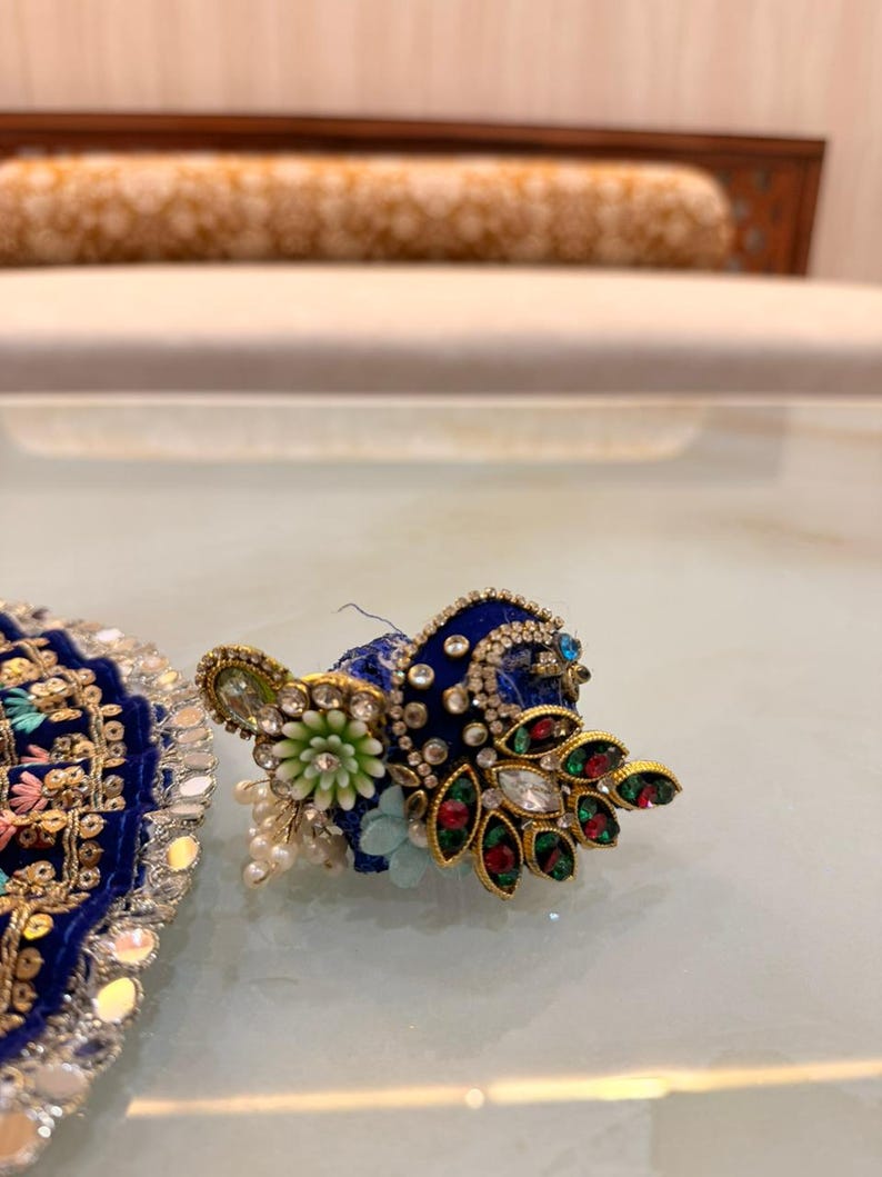 Handmade Krishna Ji Dress Set | Peacock Blue Laddu Gopal Poshak With ...