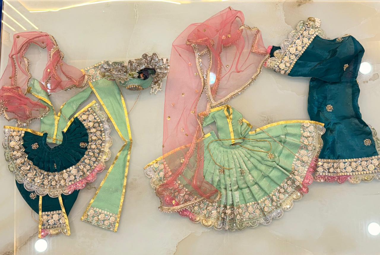 Handmade Radha Krishna Velvet Dress Set – Sea Green Teal Deity Outfit ...
