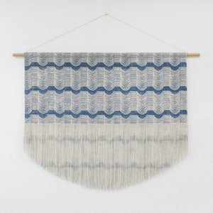Wave Block Print Fringe Wall Hanging in Blue 39 Inches Wide X 32 Inches ...