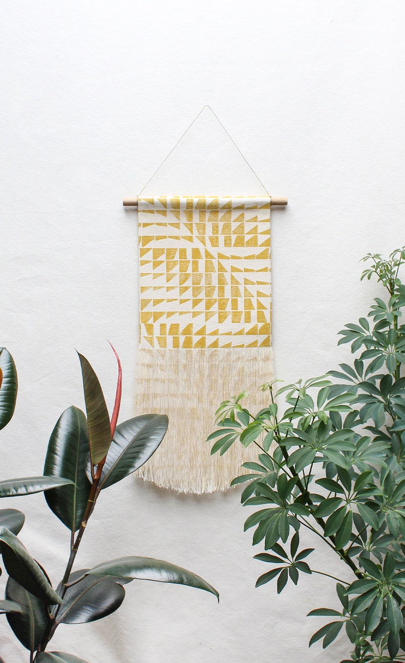 Angle Wave Block Print Fringe Wall Hanging in Yellow - Etsy