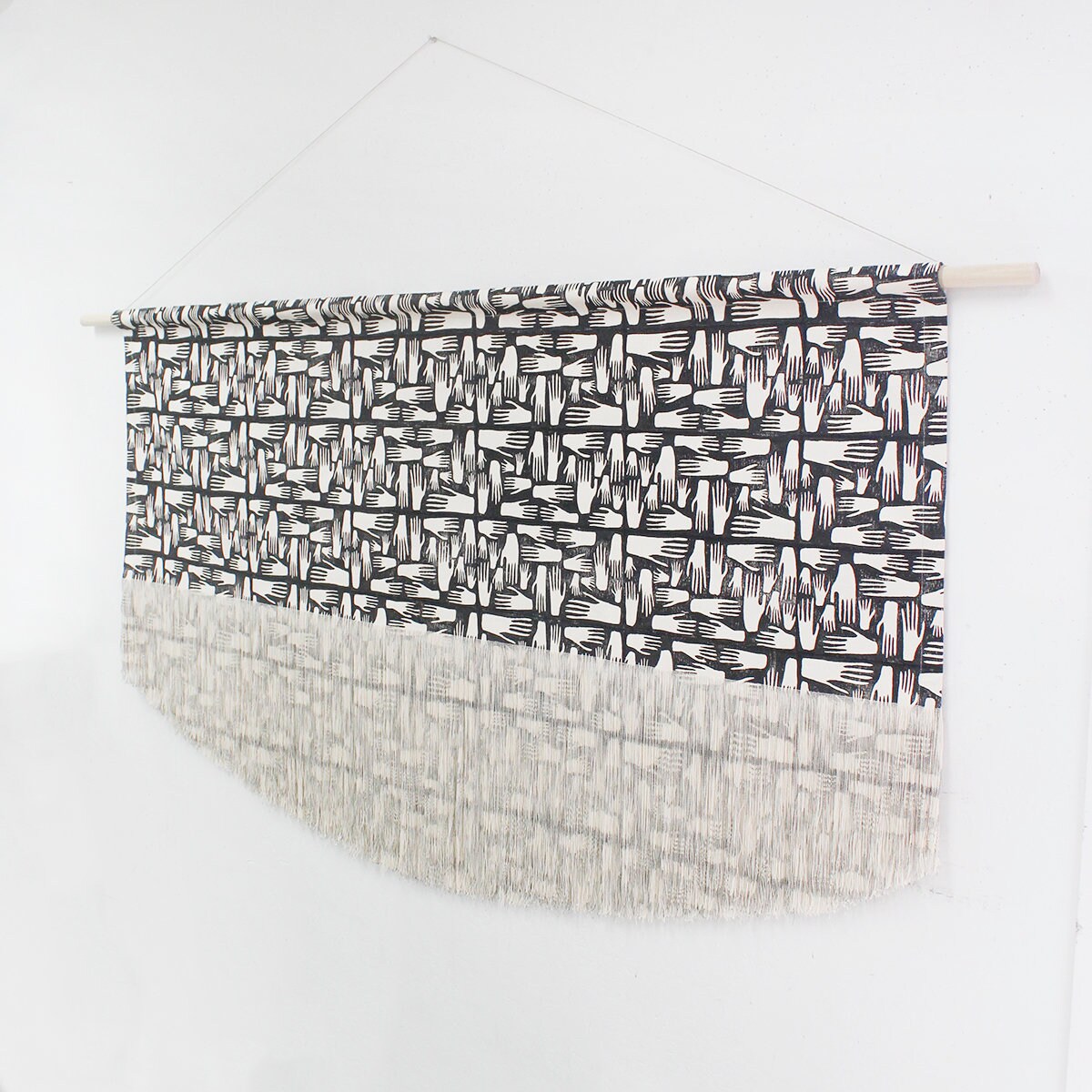 Large Block Print Hands Fringe Wall Hanging - Etsy