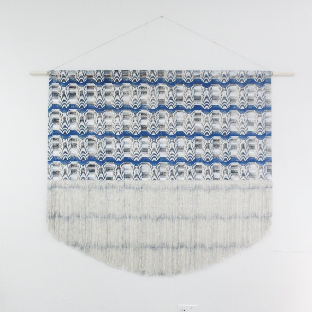 Wave Block Print Fringe Wall Hanging in Blue 48 Inches Wide X 40 Inches ...
