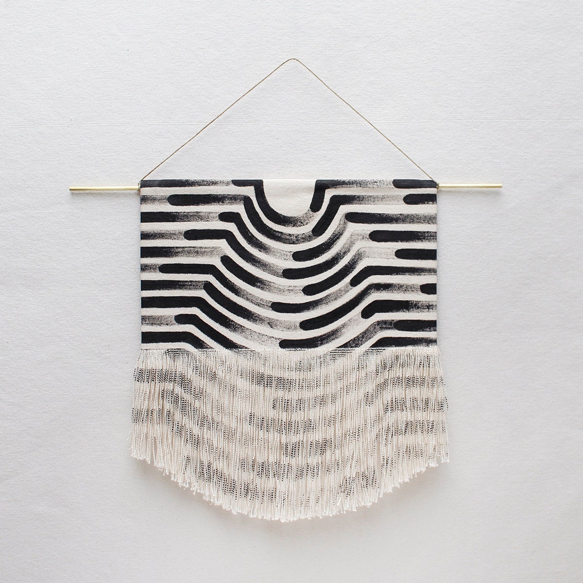Small Painted Wave Fringe Wall Hanging in Black - Etsy
