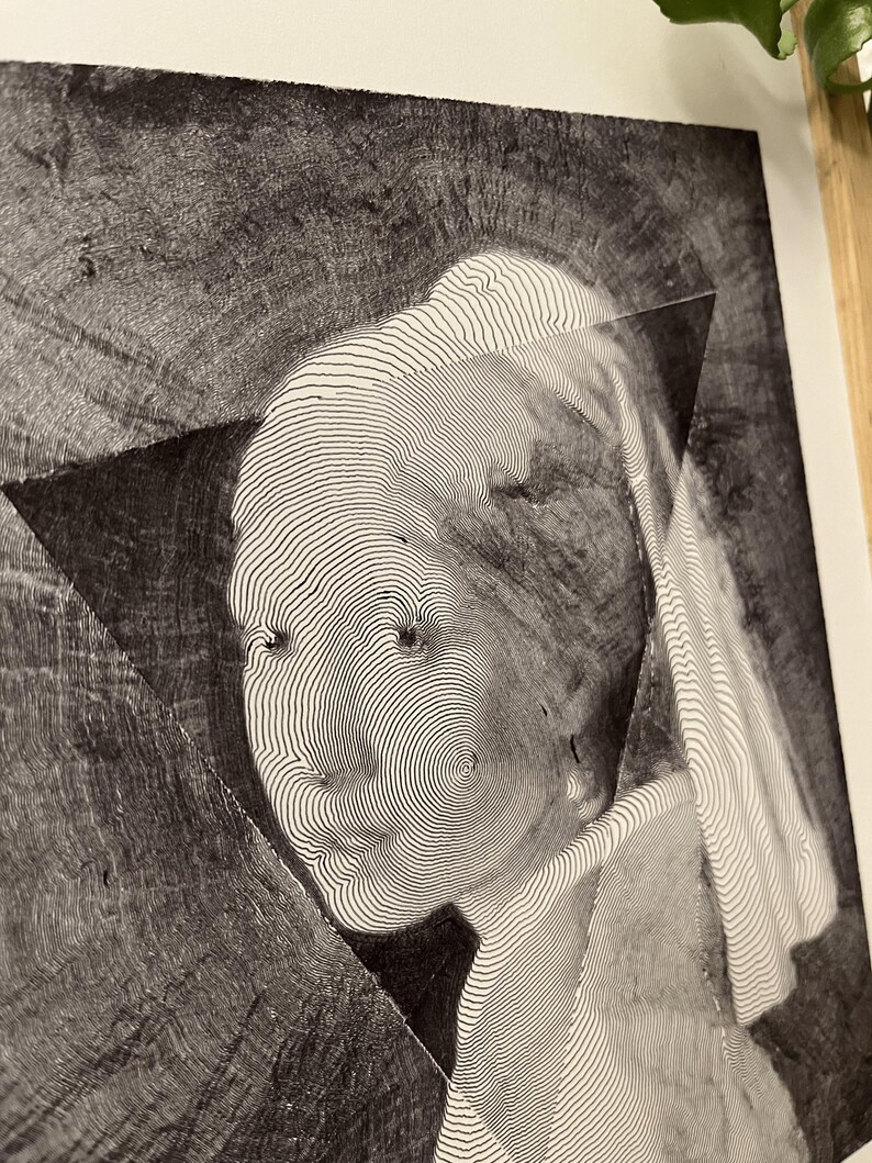 Girl With a Pearl Earring Line Art Drawing - Vermeer Inspired Portrait ...